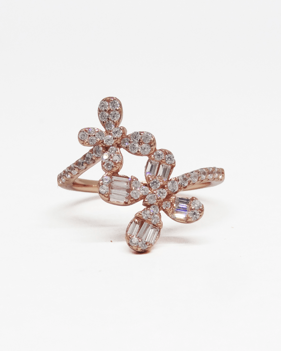Dual Flower Rose Gold Ring – SILVIQUE